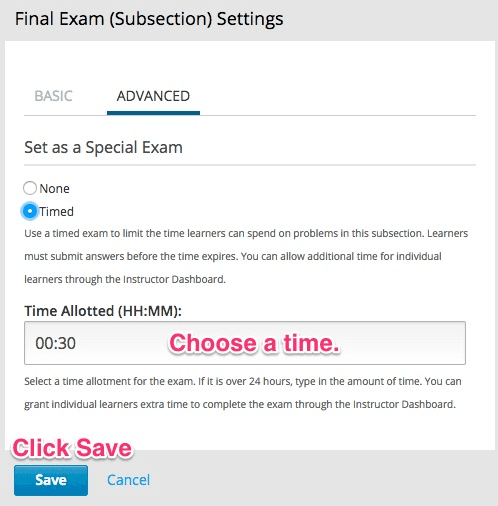 Setting Up Timed Exams